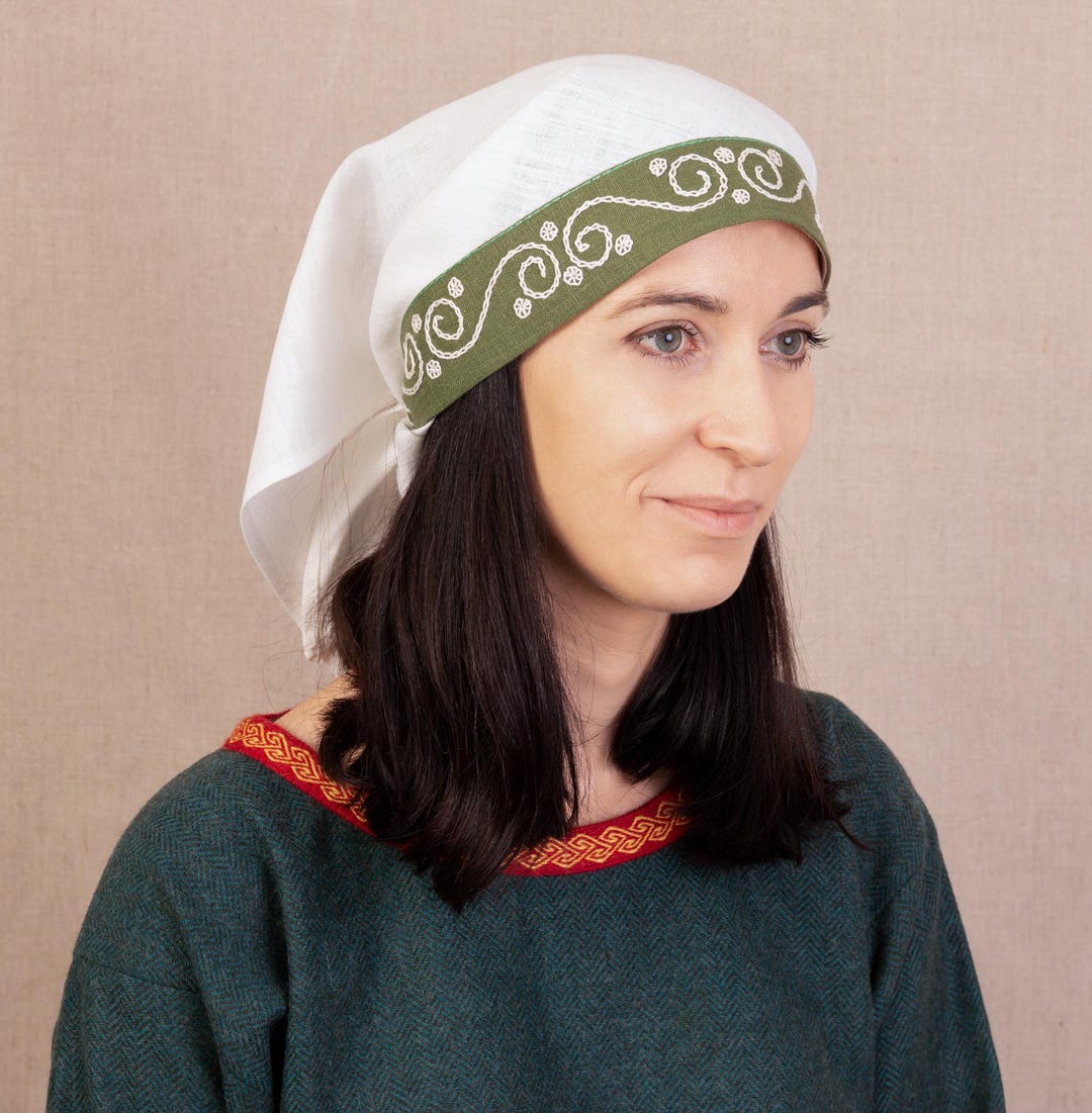 Early Medieval Pure Linen Embroidered Scarf Kerchief for Viking and ...