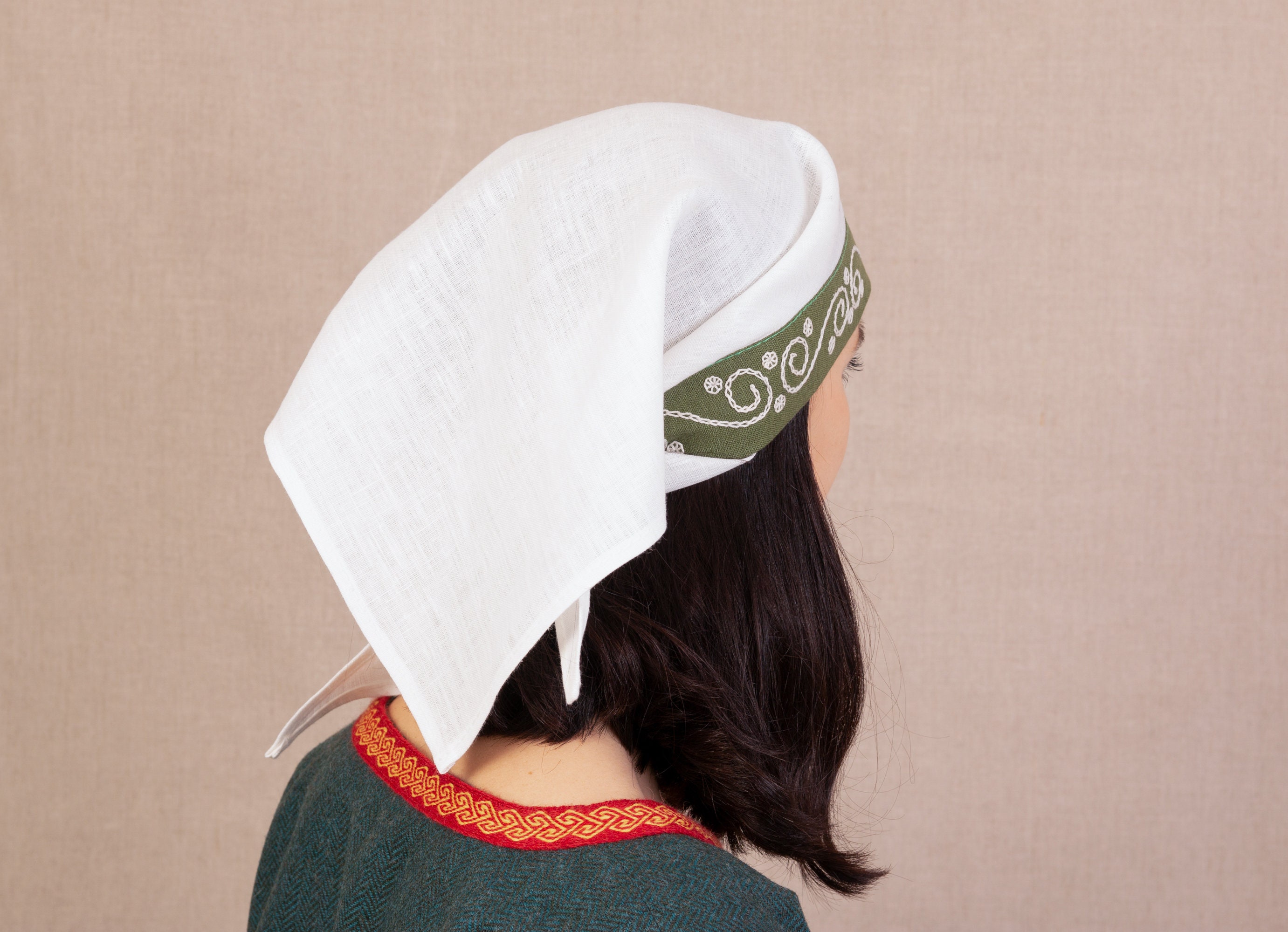 Early Medieval Pure Linen Embroidered Scarf Kerchief for - Etsy