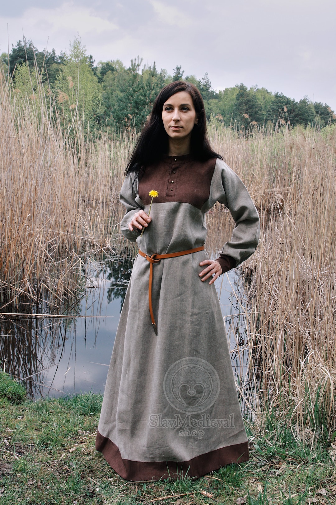 Medieval Slavic Linen Dress With Stand-up Collar Kiev Rus Russian Linen ...