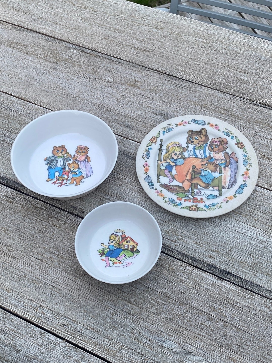 Goldilocks Children's Plate and Bowl Set of 3 // Oneida Ware - Etsy
