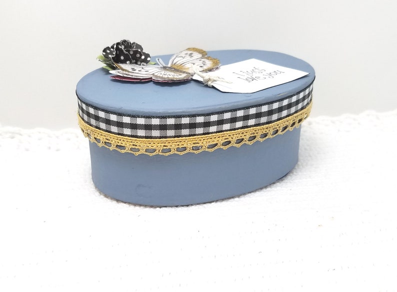 Blue Gift Box Blue Oval Gift Box Blue and Gold Box | Etsy