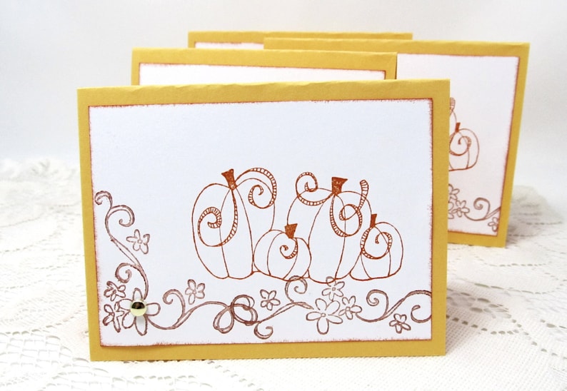 Pumpkin Note Cards - Small Note Cards - Set of 4 Cards - Autumn Theme ...