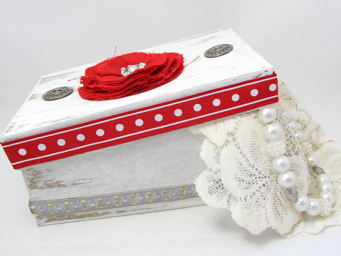 Red and White Decorative Box - Red and White Distressed Box - Red and ...
