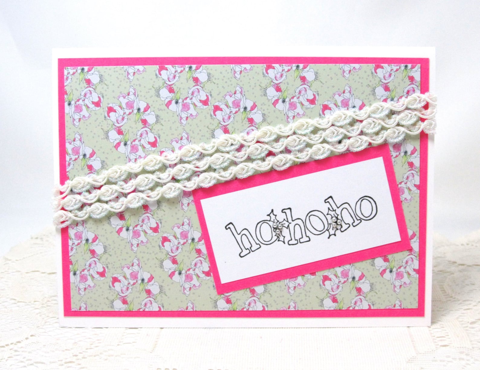 Bright Pink Christmas Card Pink and White Christmas Card | Etsy