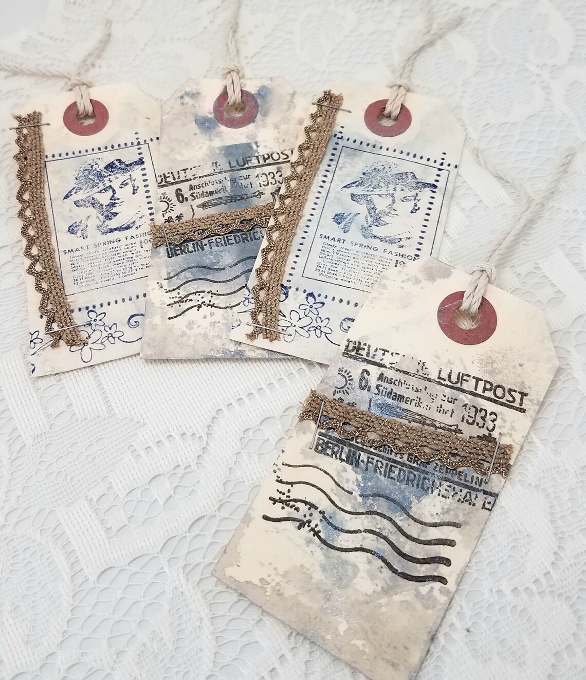 Blue and Gold Distressed Gift Tags Blue Mixed Media Gift | Etsy