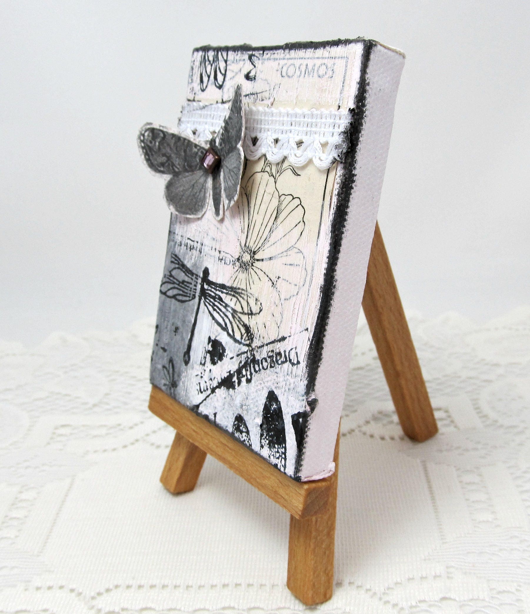 Butterfly Mixed Media Mini Canvas - Mini Canvas Collage - Black and ...