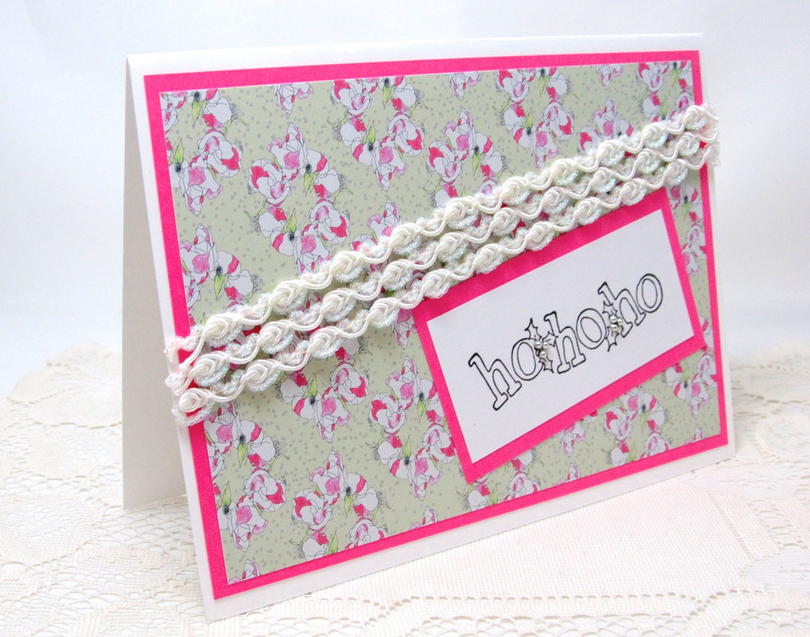 Bright Pink Christmas Card Pink and White Christmas Card | Etsy