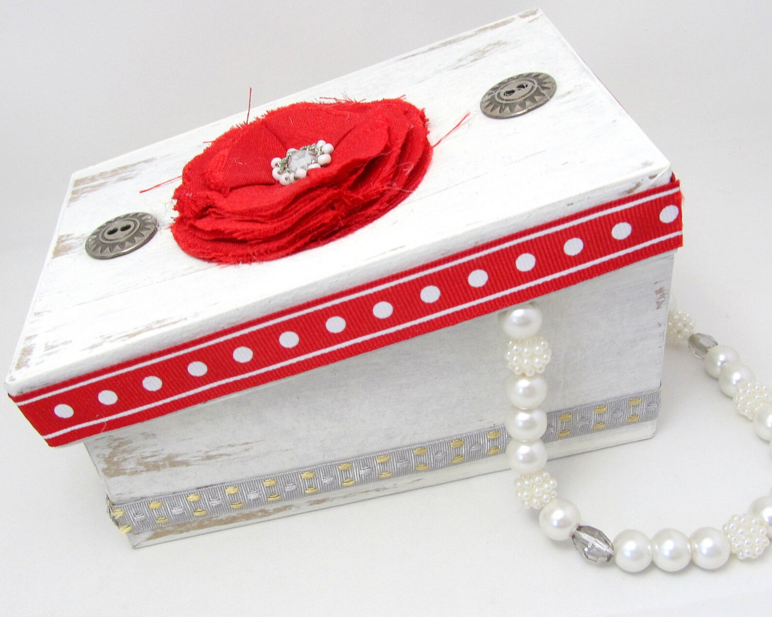 Red and White Decorative Box - Red and White Distressed Box - Red and ...