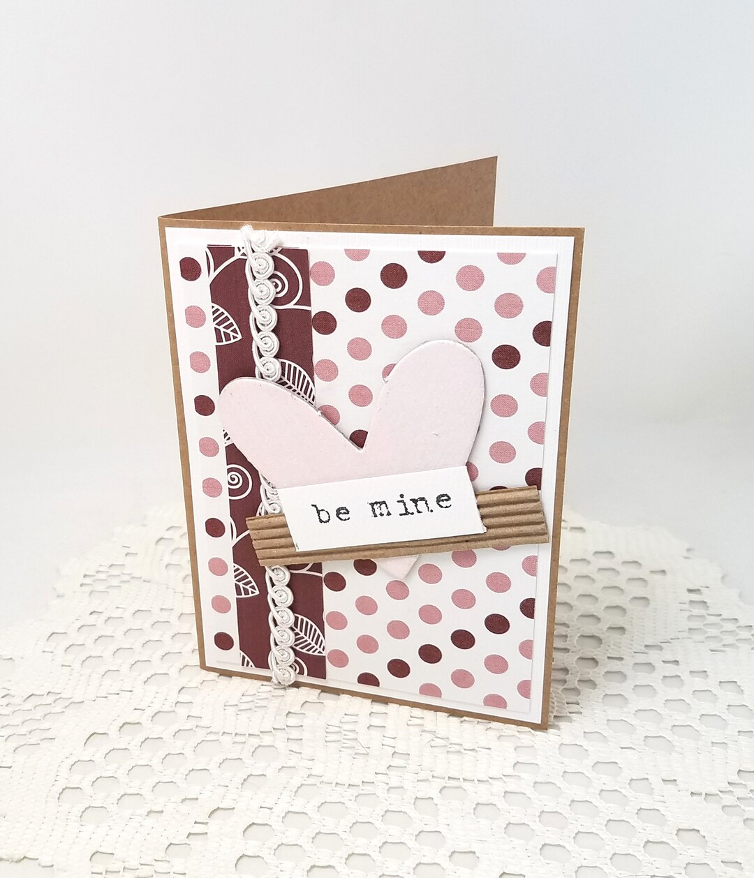 Be Mine Valentine Card Be Mine Card Pink Heart Valentine Card Polka Dot ...