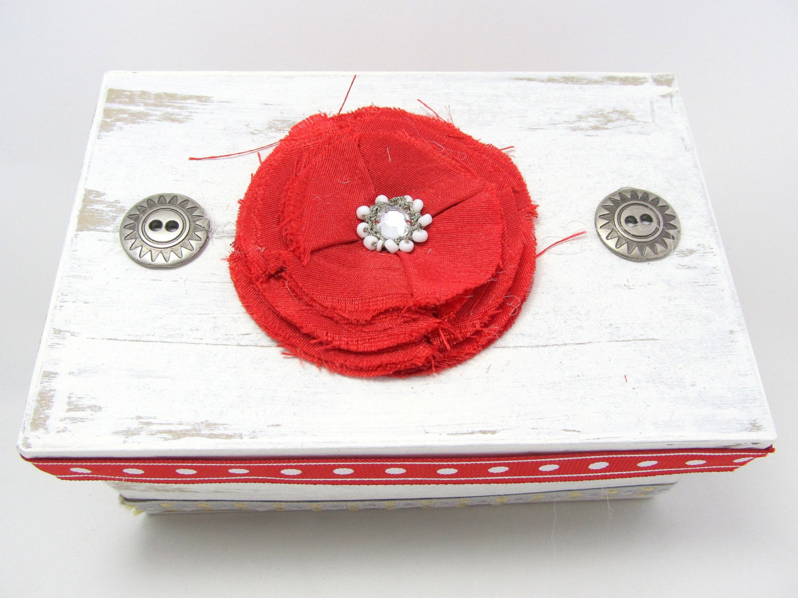 Red and White Decorative Box - Red and White Distressed Box - Red and ...