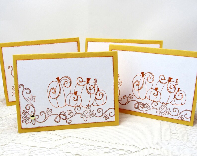 Pumpkin Note Cards Small Note Cards Set of 4 Cards - Etsy