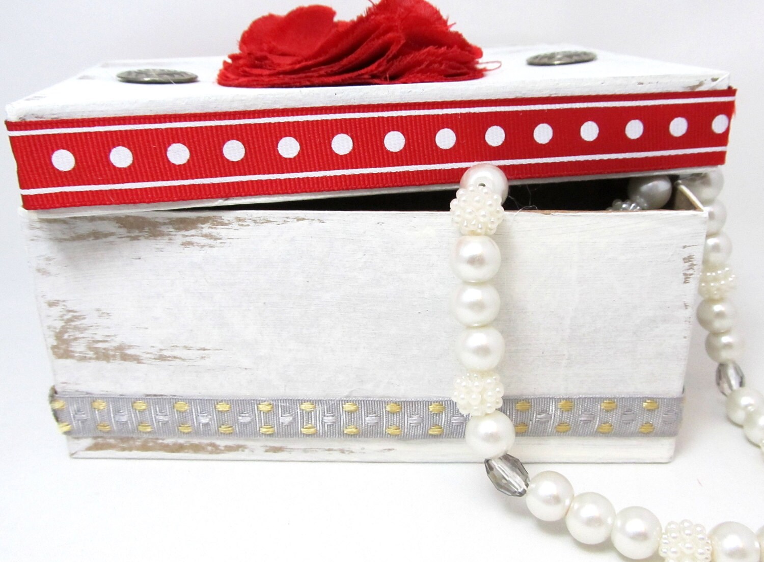 Red and White Decorative Box - Red and White Distressed Box - Red and ...