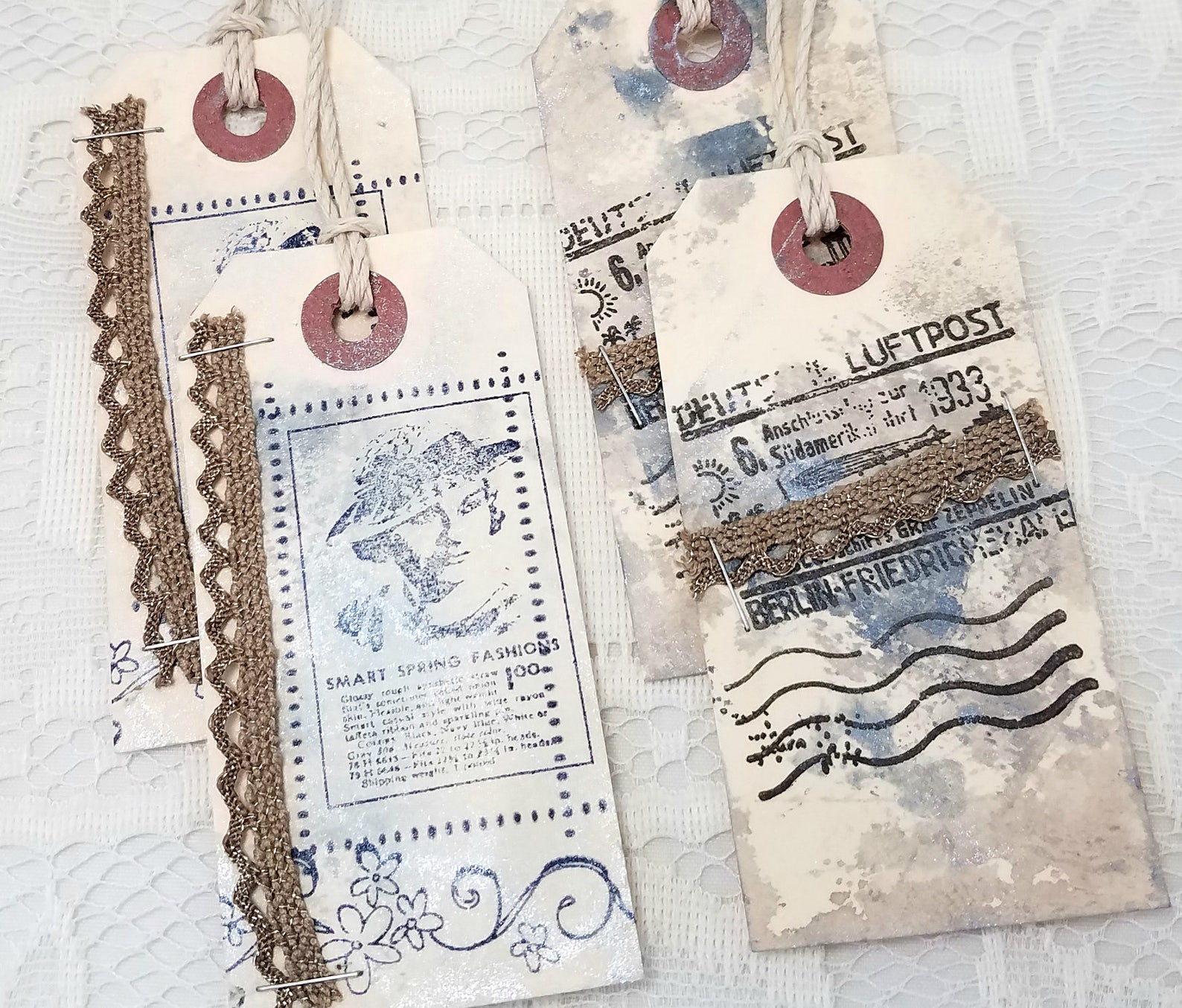 Blue and Gold Distressed Gift Tags Blue Mixed Media Gift | Etsy