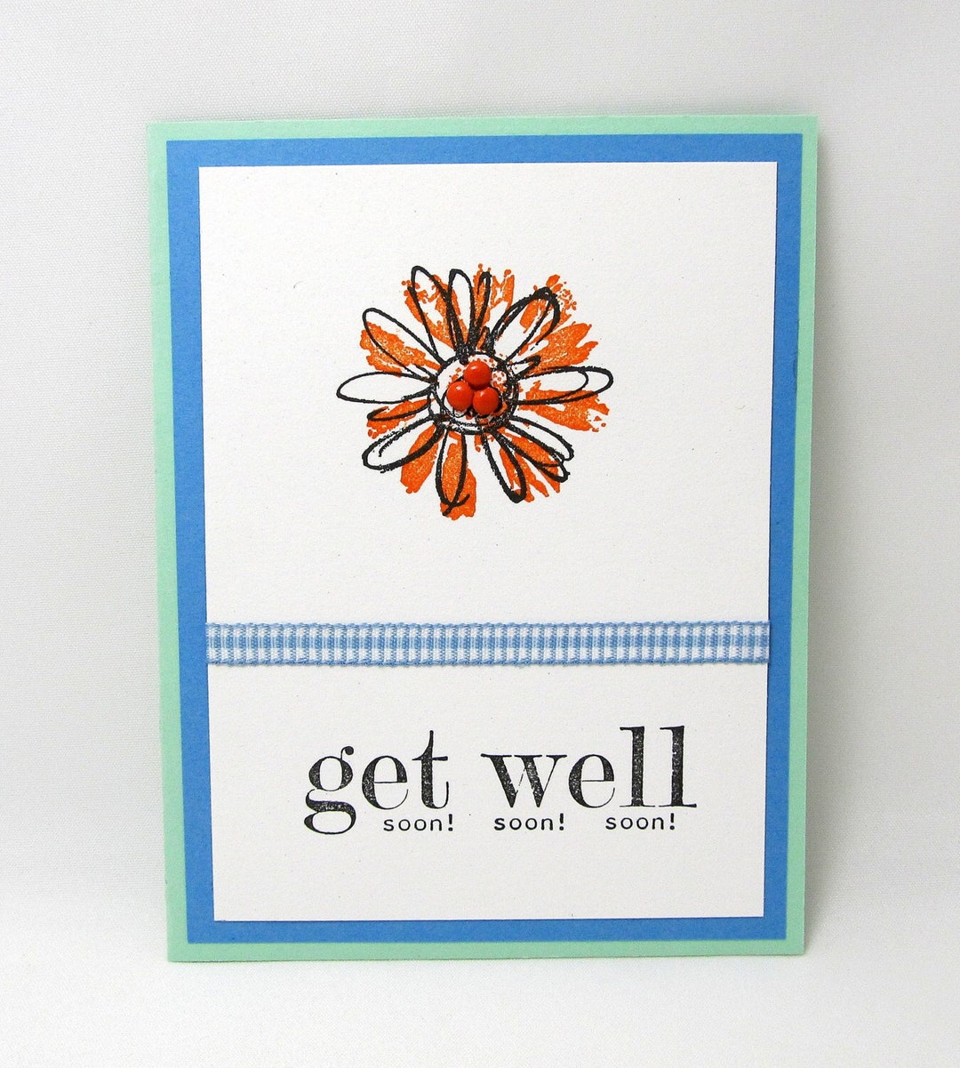 Get Well Card - Get Well Soon - Blank Card - Orange Flower - Gingham ...