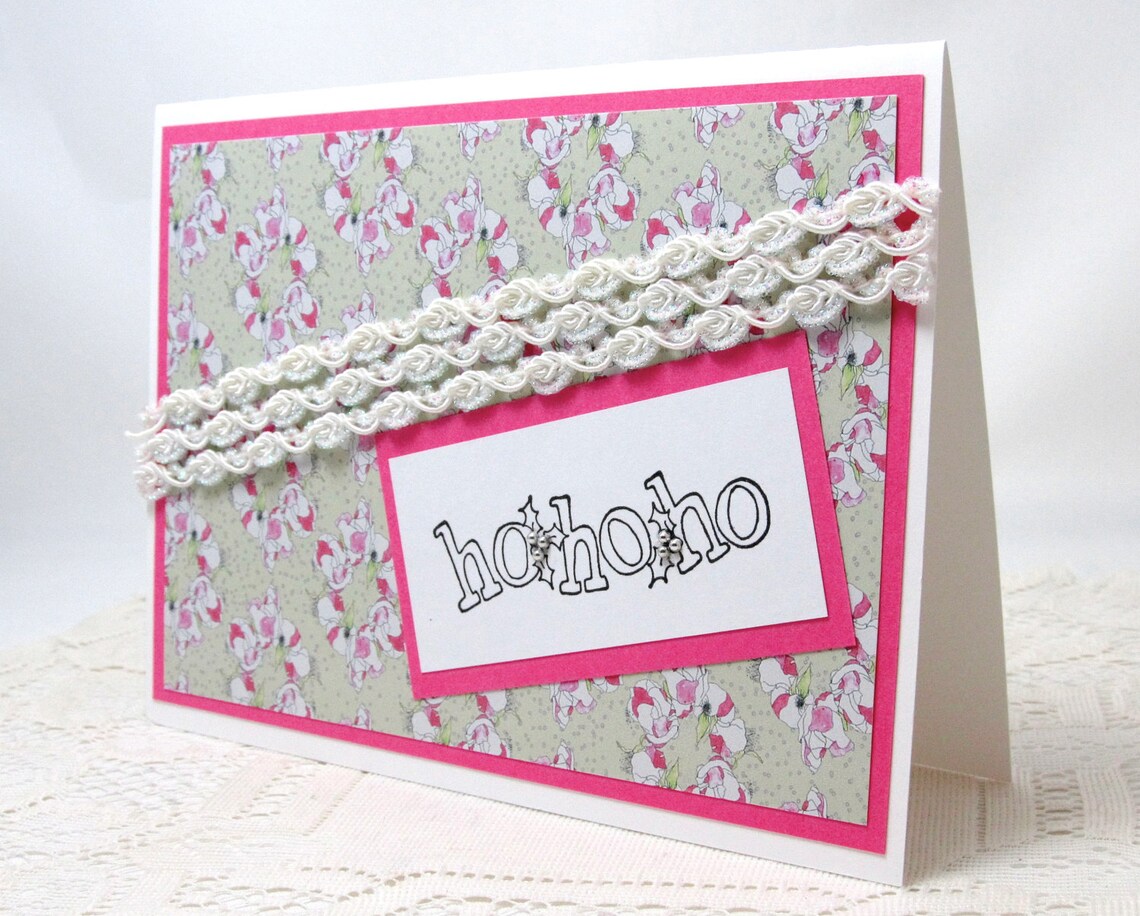 Bright Pink Christmas Card Pink and White Christmas Card | Etsy