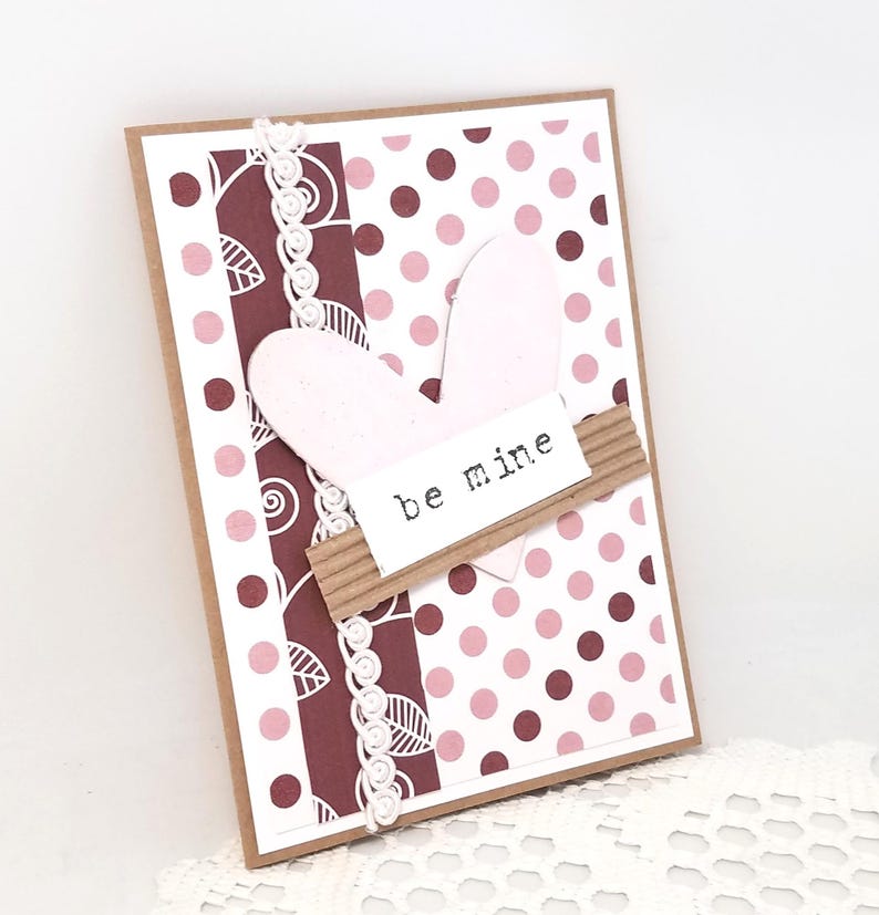 Be Mine Valentine Card - Be Mine Card - Pink Heart Valentine Card ...