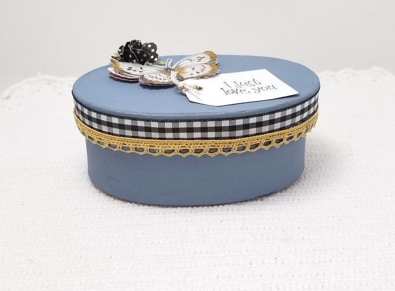 Blue Gift Box Blue Oval Gift Box Blue and Gold Box | Etsy