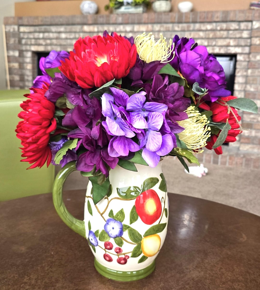 Large Pitcher Floral Arrangement in Hand-painted Farmhouse Fruit ...