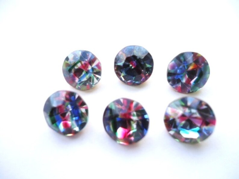 Vintage Glass Round Iris or Rainbow Colour Foiled Rhinestone Chaton ...