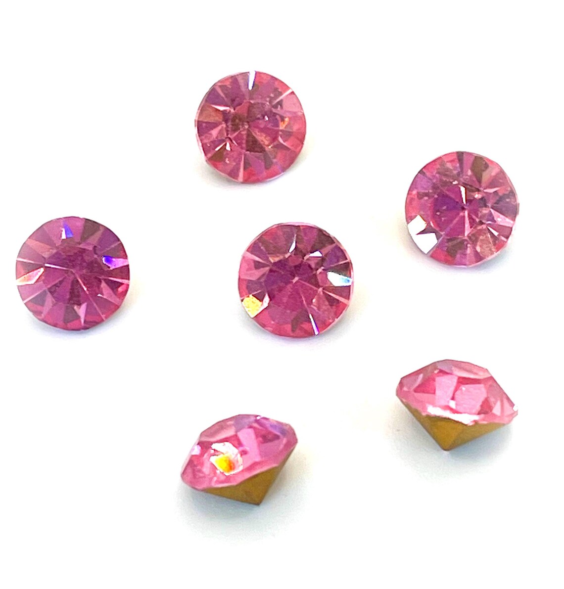 Vintage Glass Light Rose Pink Colour Round Foiled Rhinestone Chaton ...