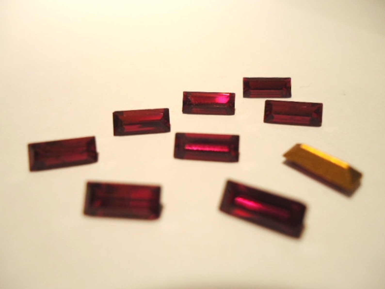 Vintage Glass Ruby Red Colour Baguette Rectangular Foiled Rhinestone ...