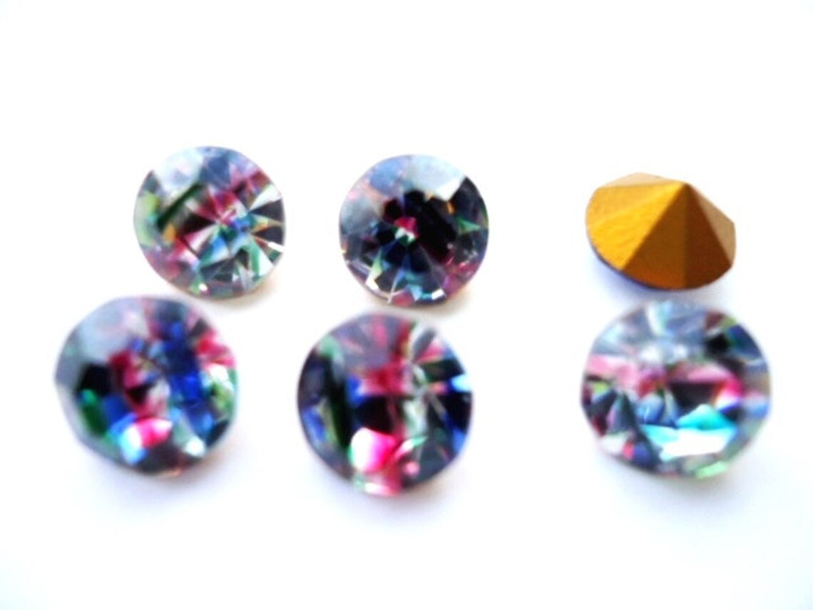 Vintage Glass Round Iris or Rainbow Colour Foiled Rhinestone Chaton ...