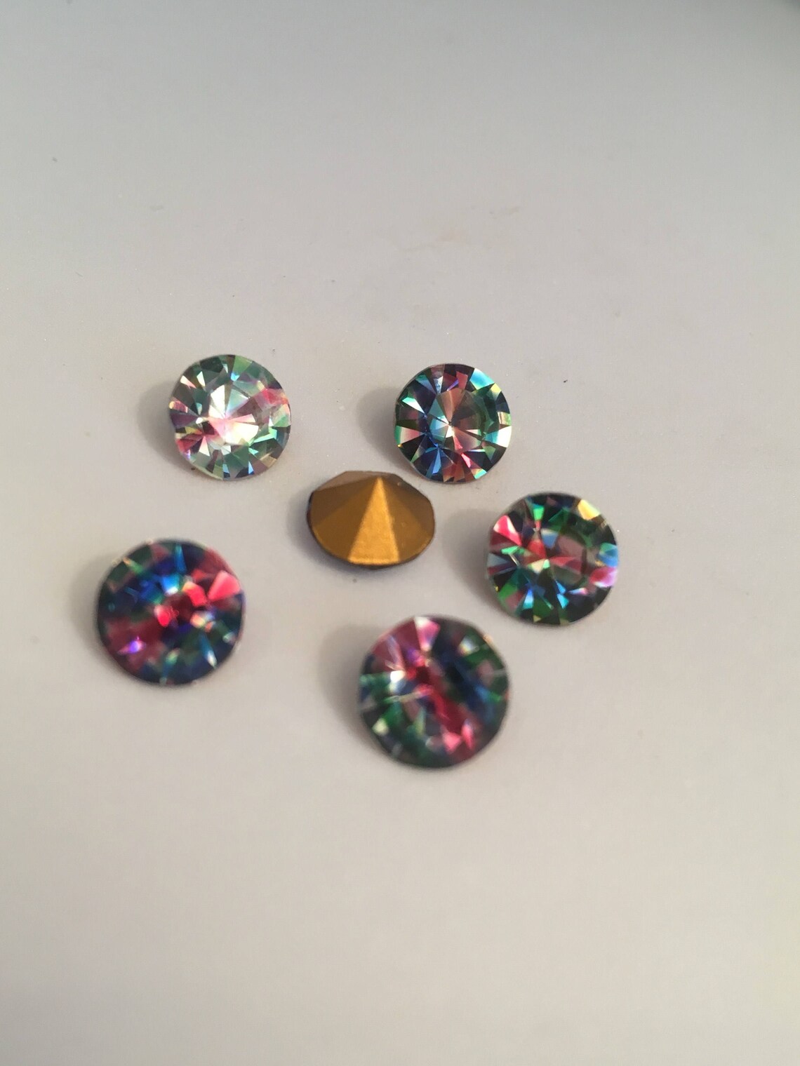 Vintage Glass Round Iris or Rainbow Colour Foiled Rhinestone Chaton ...