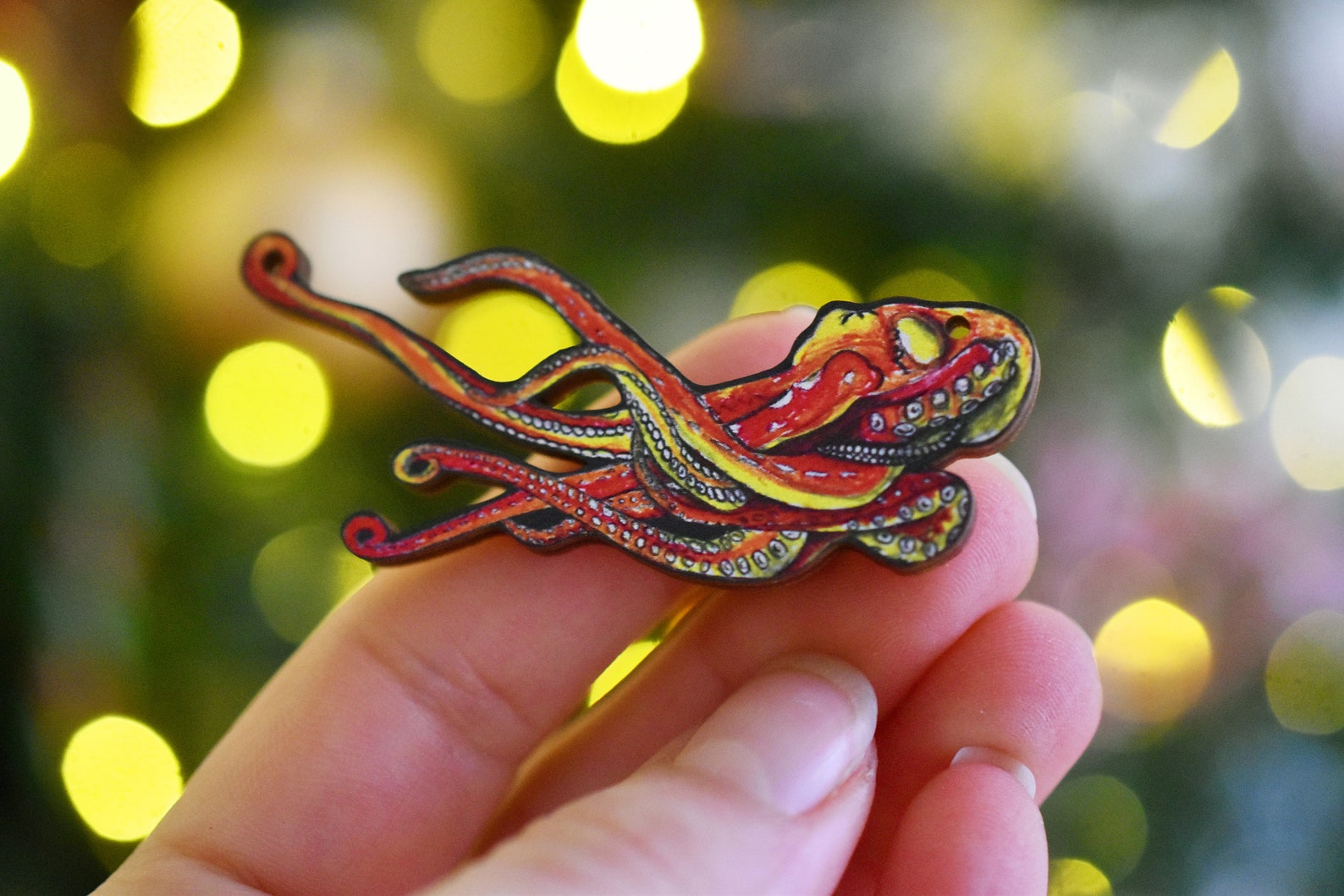 Octopus Pin Badge- Colourful Illustrated Wooden Jewellery - Etsy UK