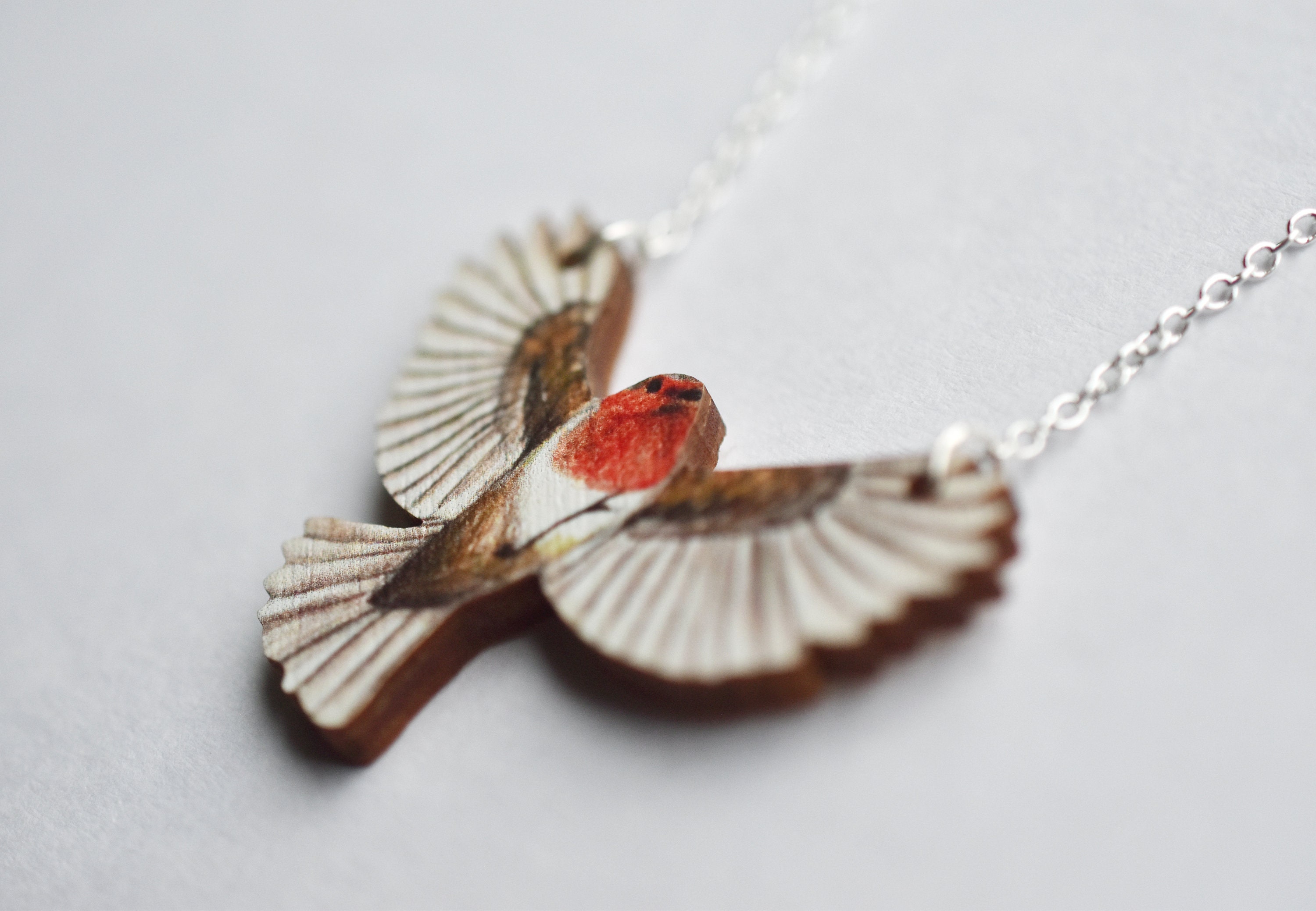 Flying Robin Bird Necklace - Illustrated Wooden Jewellery - Etsy UK
