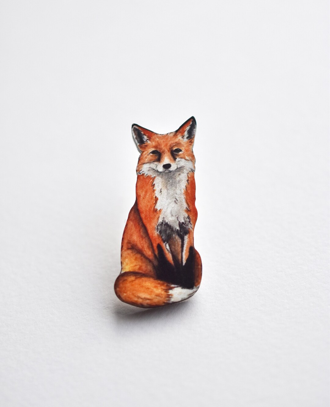 Sitting Fox Pin Badge- Wooden Illustrated Jewellery. - Etsy