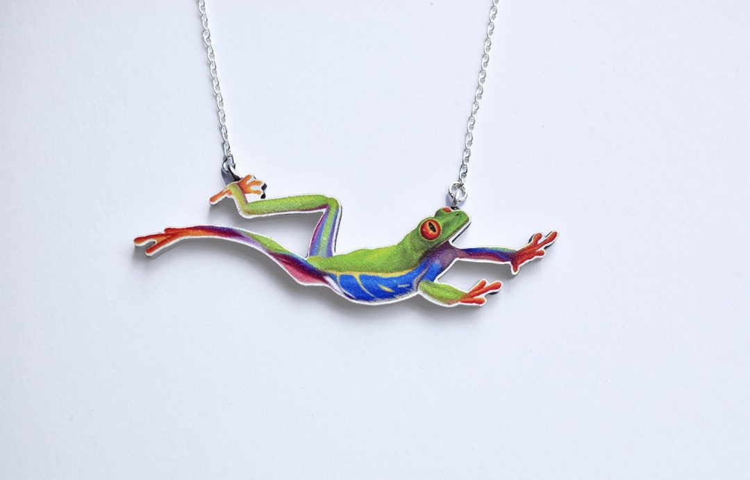 Red Eyed Tree Frog Necklace, Illustrated Wooden Jewellery, Frog Lover ...