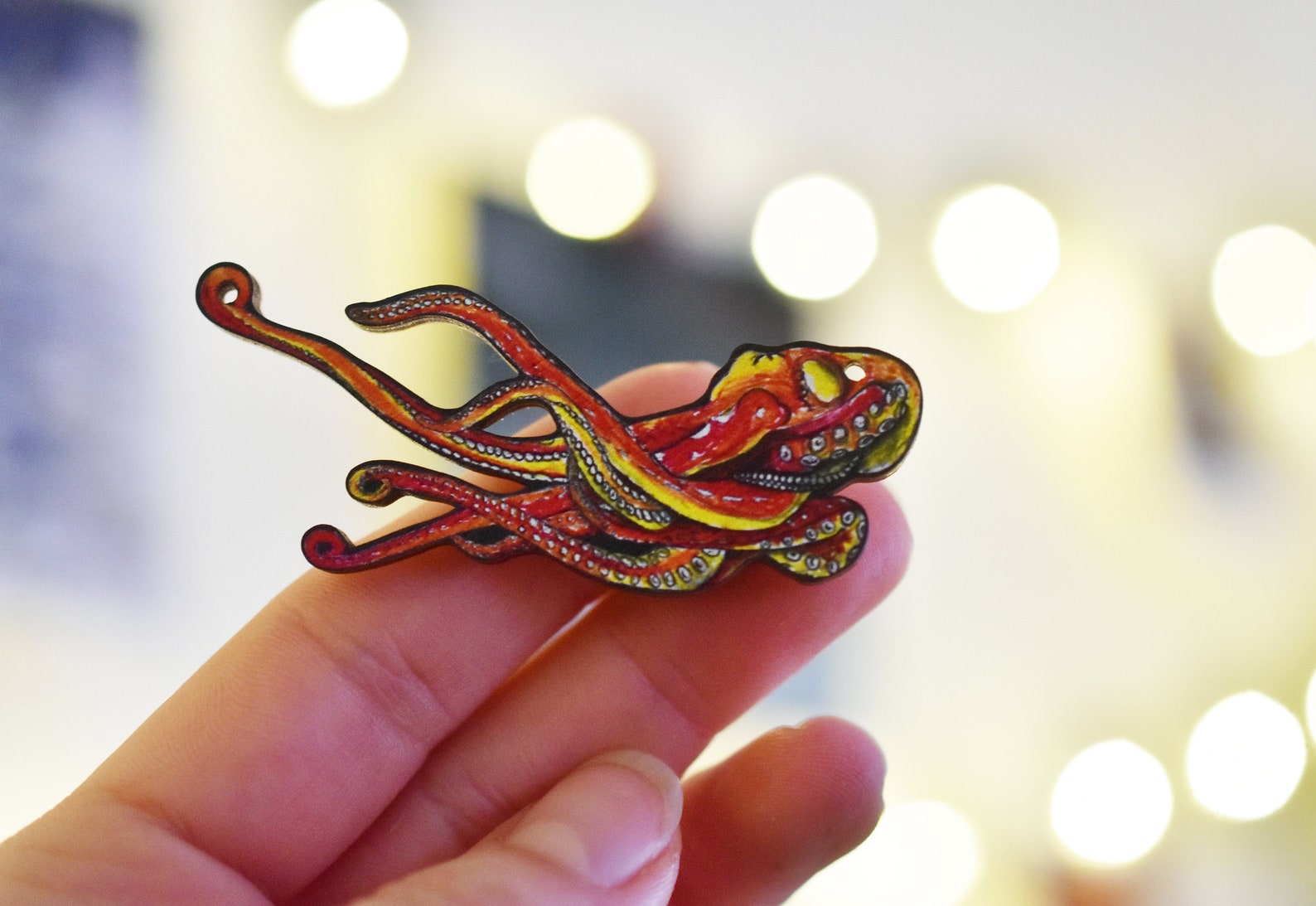 Octopus Pin Badge- Colourful Illustrated Wooden Jewellery - Etsy UK