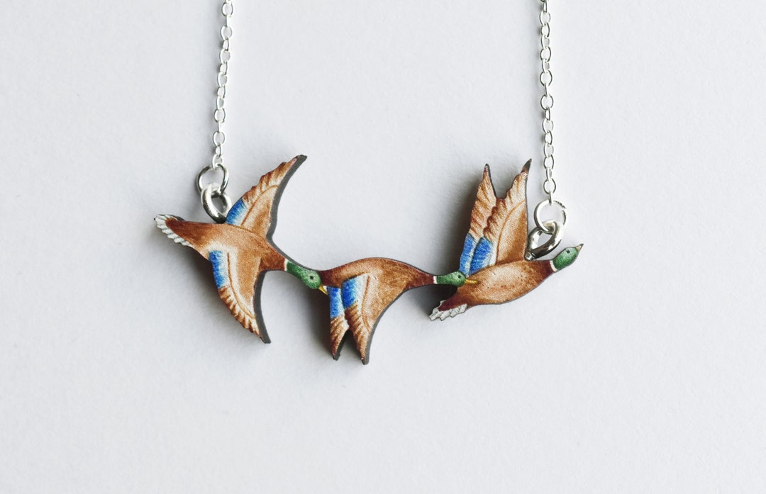 Flying Ducks Necklace - Illustrated Wooden Jewellery - Etsy