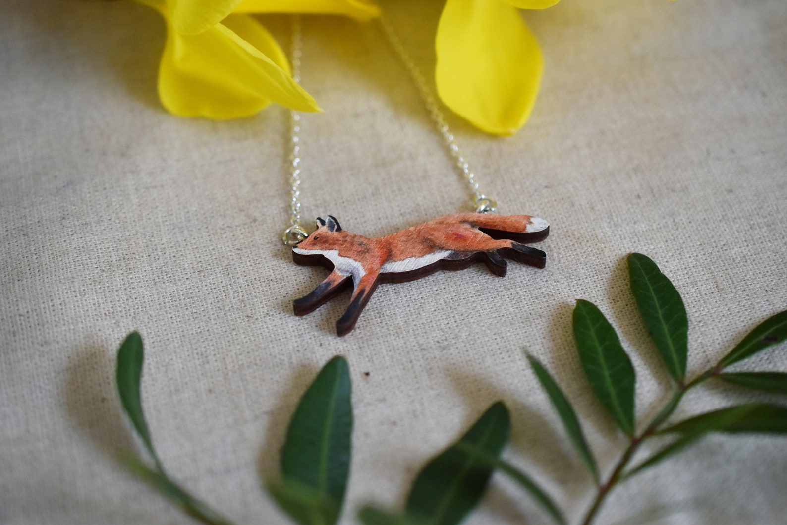 Running Fox Pin Badge Wooden Illustrated Jewellery Eco - Etsy