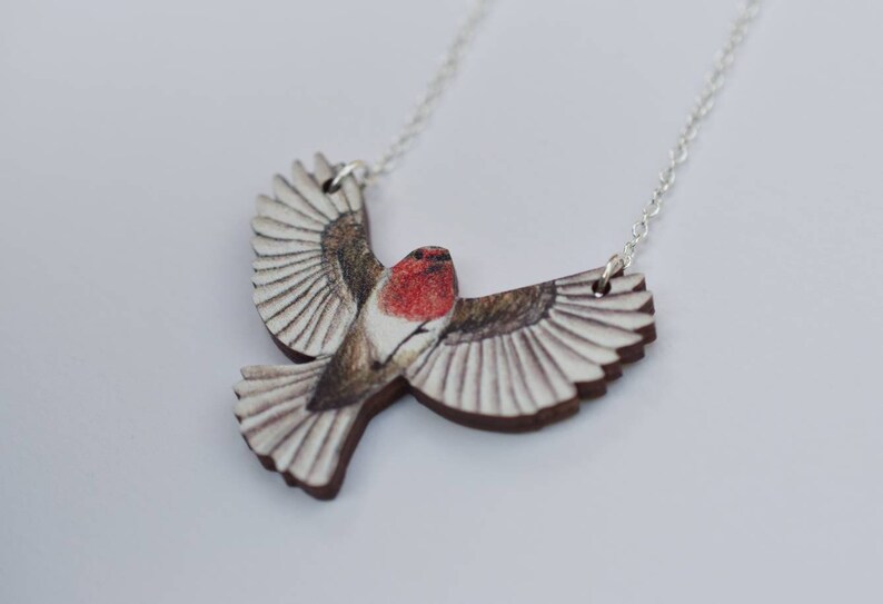 Flying Robin Bird Necklace Illustrated Wooden Jewellery | Etsy