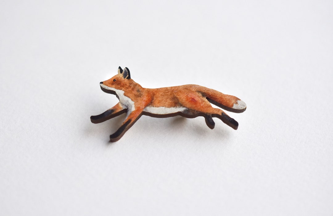 Running Fox Pin Badge, Wooden Illustrated Jewellery, Eco Friendly Gift ...