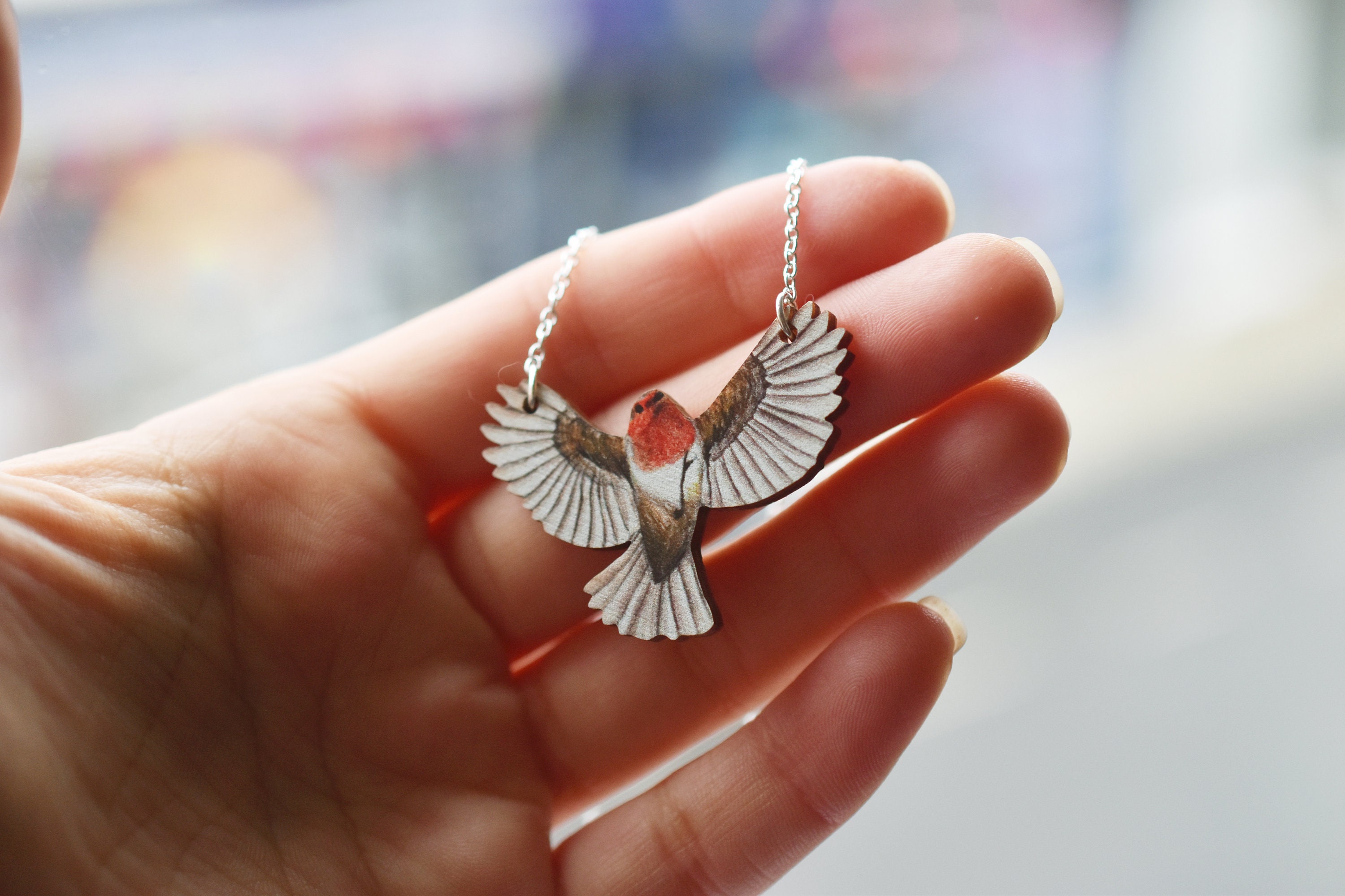 Flying Robin Bird Necklace Illustrated Wooden Jewellery | Etsy