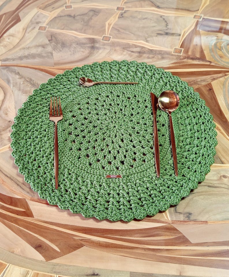 Crochet Placemat 40x40 Cm, Handmade Round Table Mat, Polyester Cord ...