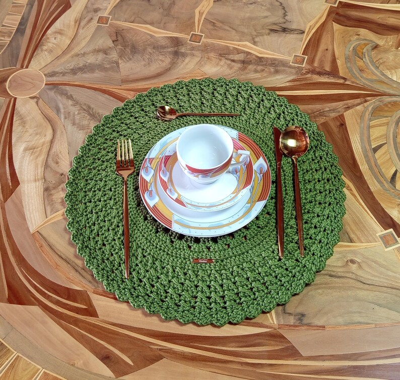 Crochet Placemat 40x40 Cm, Handmade Round Table Mat, Polyester Cord ...