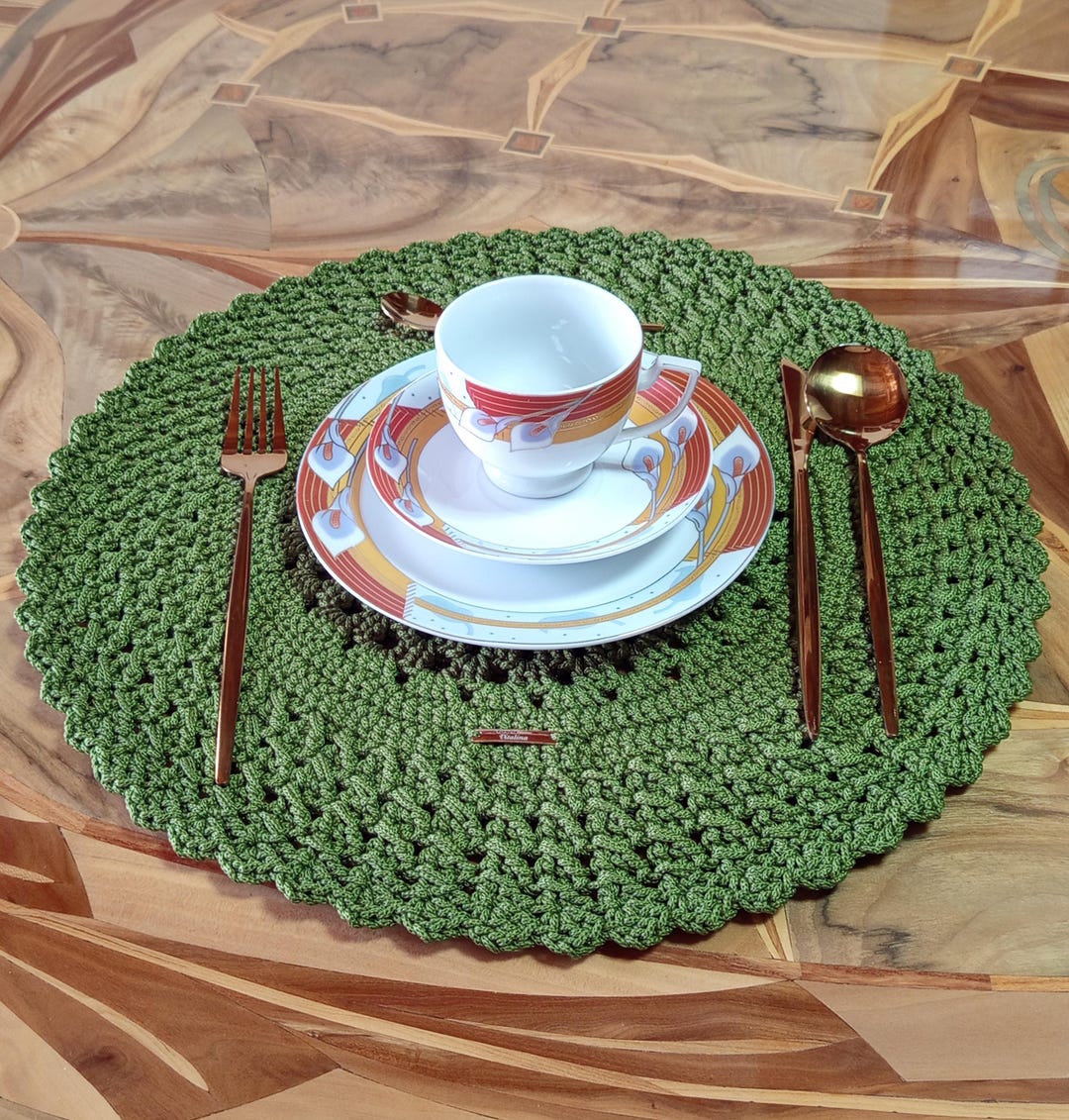Crochet Placemat 40x40 Cm, Handmade Round Table Mat, Polyester Cord ...