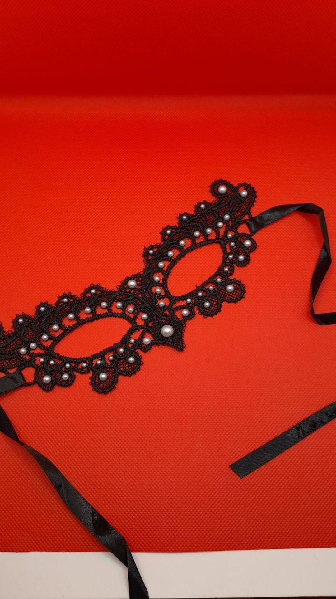 Lace Masquerade Mask: Black Half Mask With Pearls - Etsy