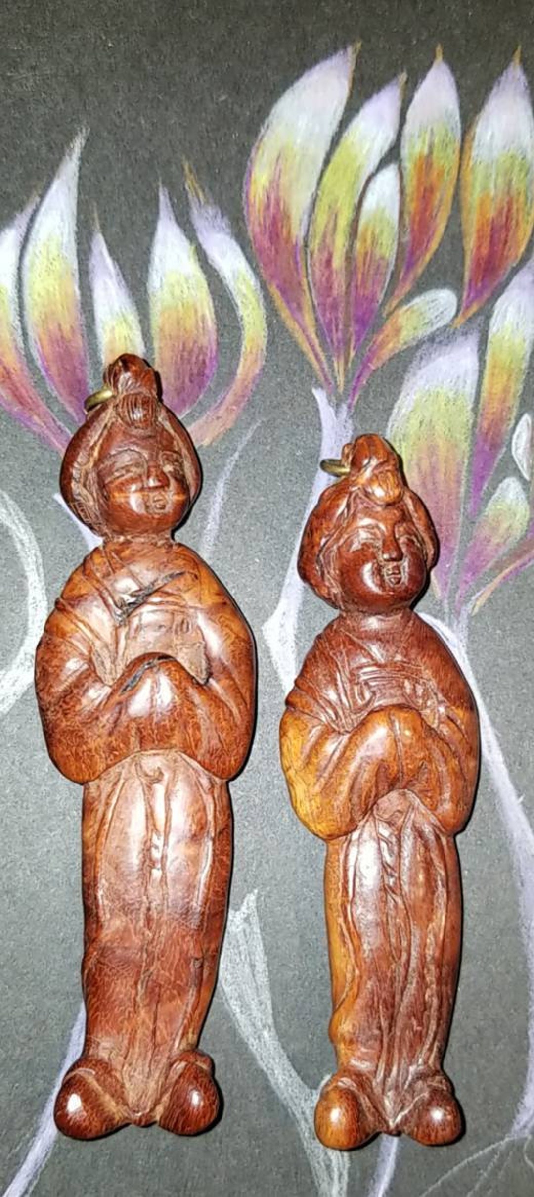 Vintage Wood Geisha Pendants/netsuke - Etsy