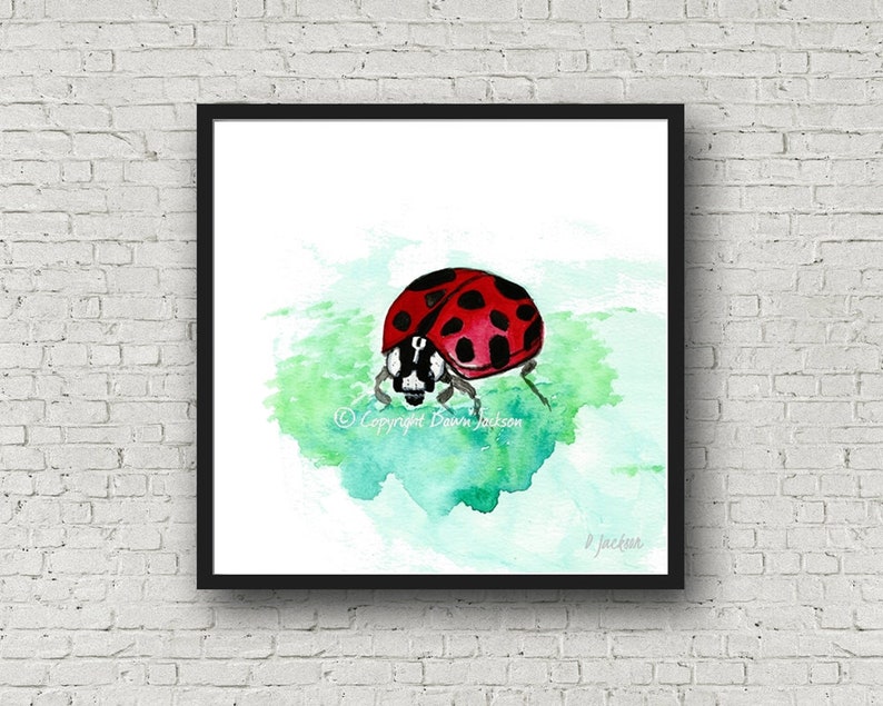 Ladybug Watercolor Art Print Modern Square Insect Wall Decor | Etsy