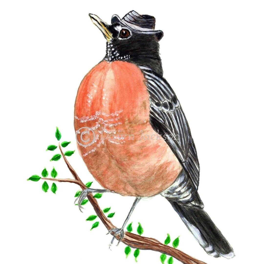 Whimsical Robin in Fedora Watercolor Print From Hand Painted Original ...
