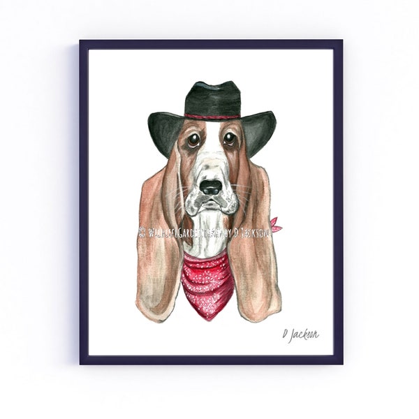 Dog Cowboy Hat Print - Etsy