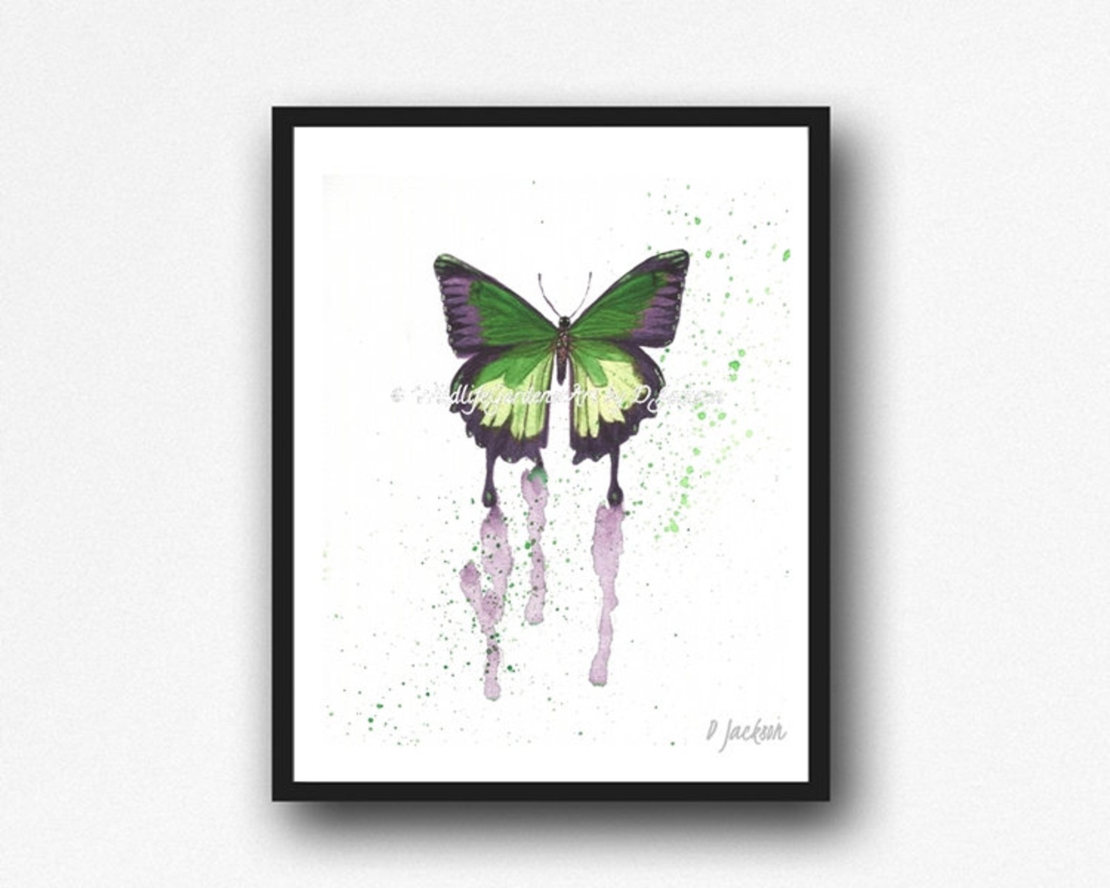 Green Abstract Butterfly Watercolor Art Print Modern Nature - Etsy Norway