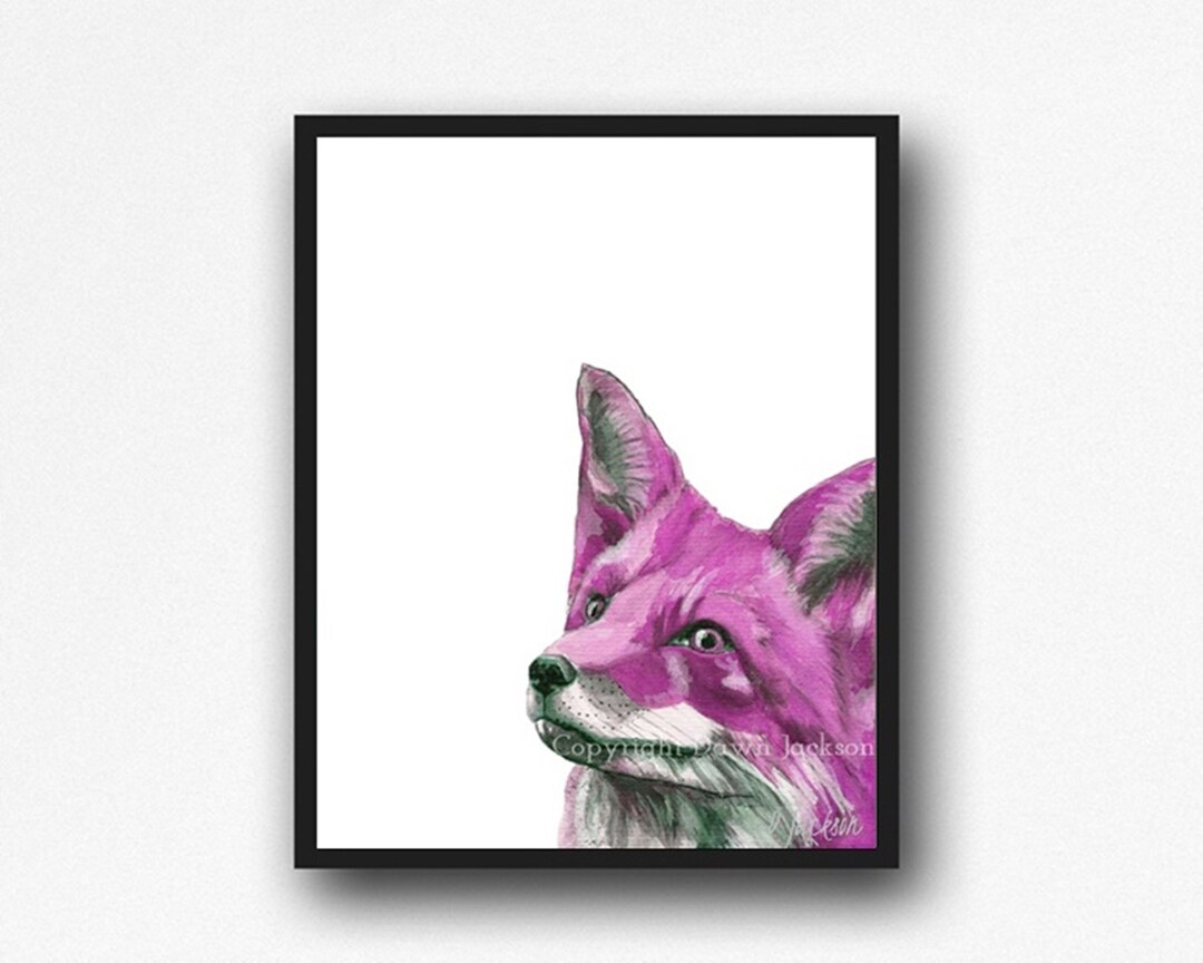 Bright Pink Fox Watercolor Art Print Modern Woodland Forest - Etsy