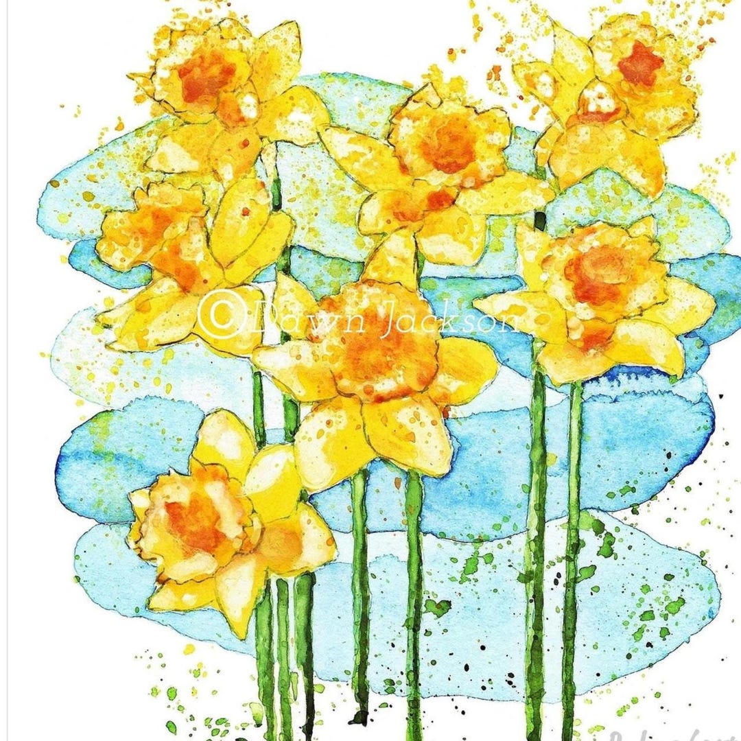 Yellow Daffodils Art Print From Hand Painted Watercolor Original ...