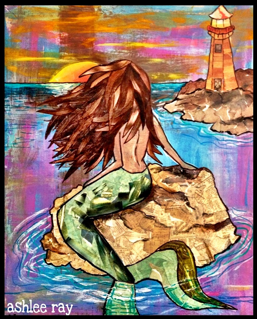 Mixed Media Mermaid Print - Etsy