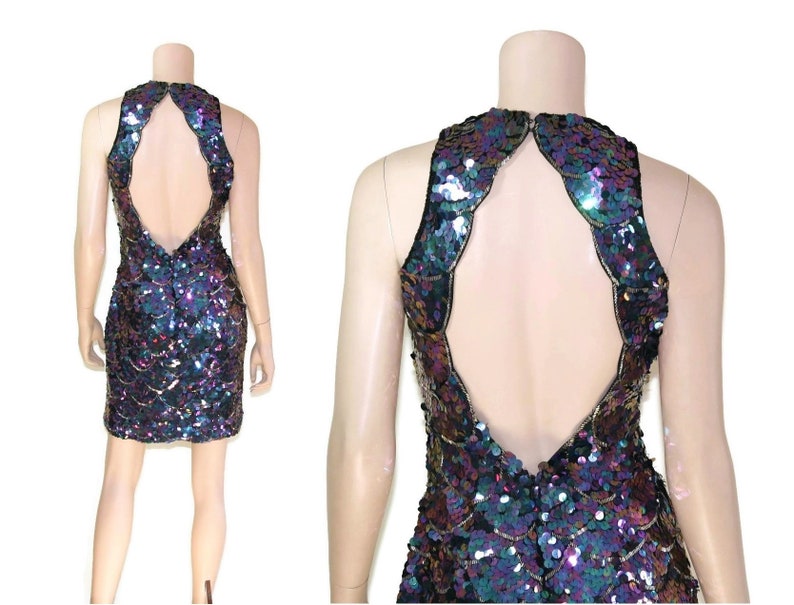 80s Purple Gold Sequined Beaded Mermaid Scale Backless Trophy - Etsy